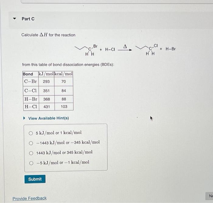 Solved Calculate ΔH for the reaction from this table of bond | Chegg.com