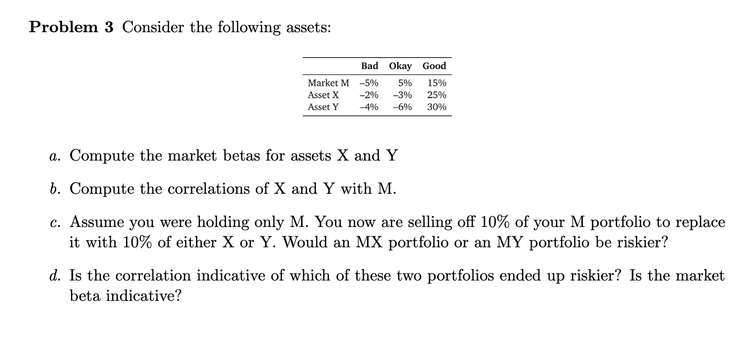 Solved Problem 3 ﻿Consider the following assets:a. ﻿Compute | Chegg.com