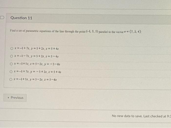 Solved Find a set of purametric equations of the line | Chegg.com