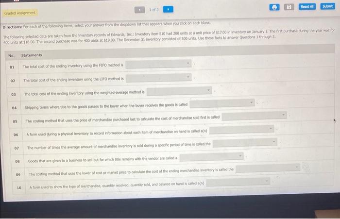 Solved Directionst for each of the following tems, teicct | Chegg.com