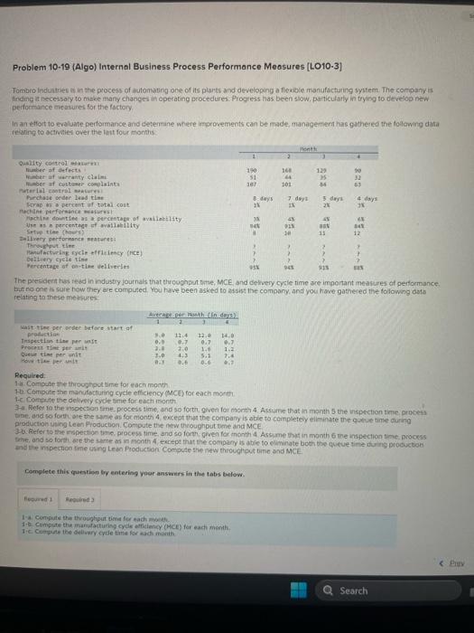 Solved Problem 10-19 (Algo) Internal Business Process | Chegg.com