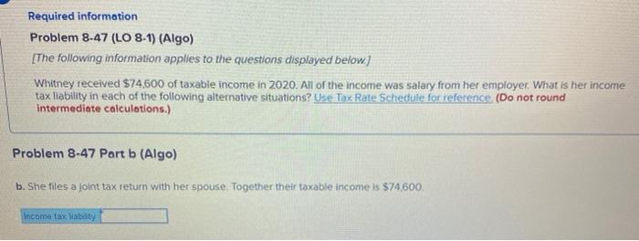 Solved Required information Problem 8.47 (LO 8-1) (Algo) | Chegg.com