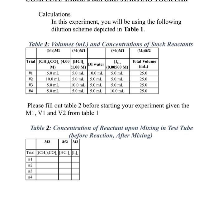 Solved Calculations In this experiment, you will be using | Chegg.com