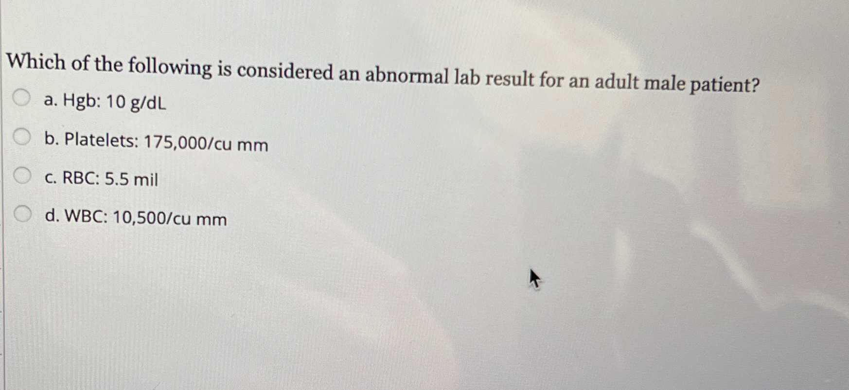 Solved Which of the following is considered an abnormal lab | Chegg.com