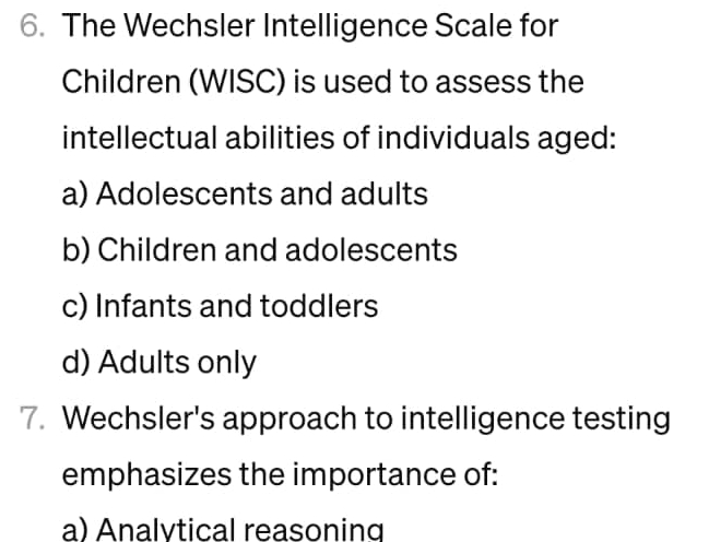 Solved The Wechsler Intelligence Scale for Children (WISC) | Chegg.com