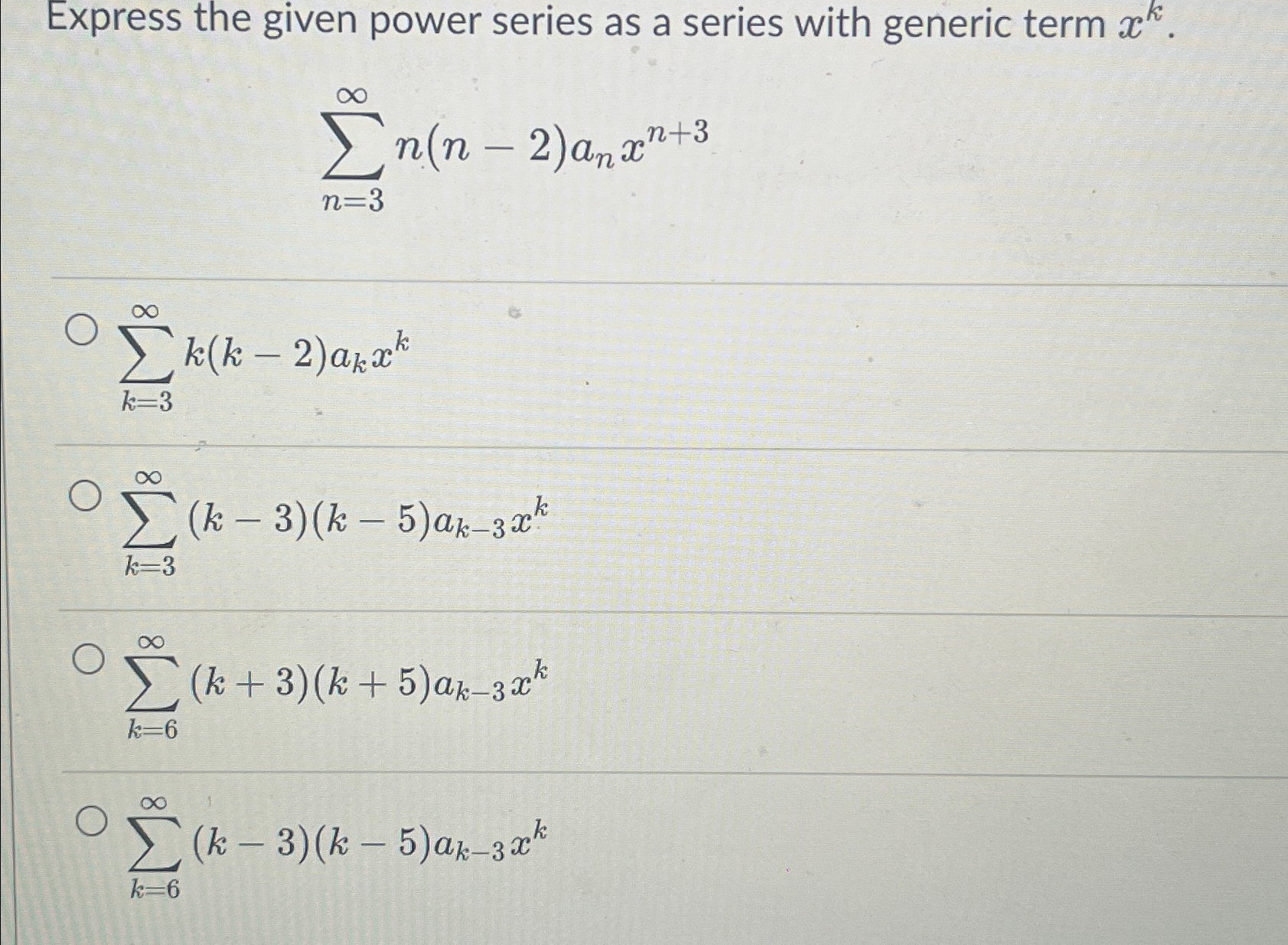 Solved Express the given power series as a series with | Chegg.com