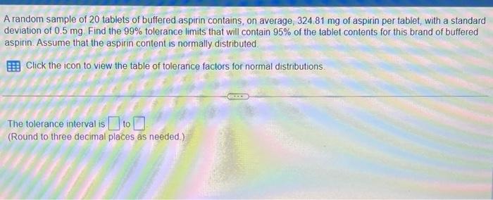Solved Tolerance Factors for Normal DistributionsTolerance | Chegg.com