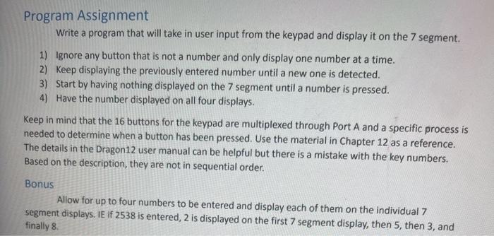 Program Assignment Write a program that will take in | Chegg.com