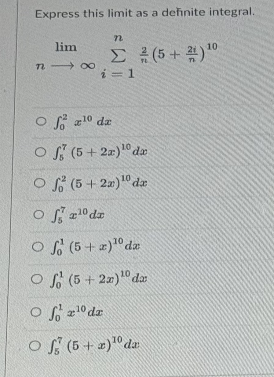 Solved Express this limit as a definite | Chegg.com