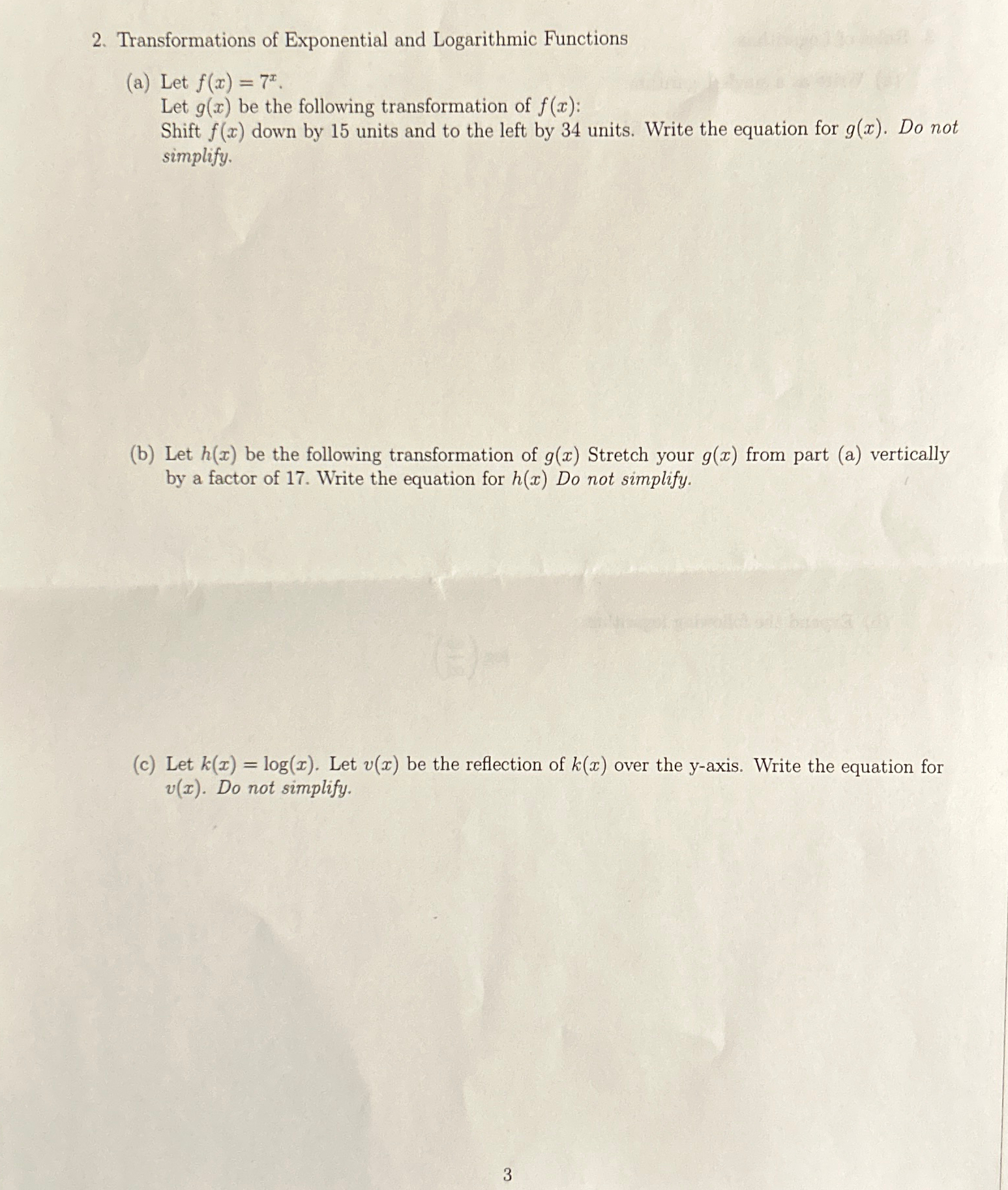 Solved Transformations of Exponential and Logarithmic | Chegg.com