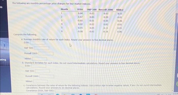 Solved The following are monthly percentage price changes | Chegg.com