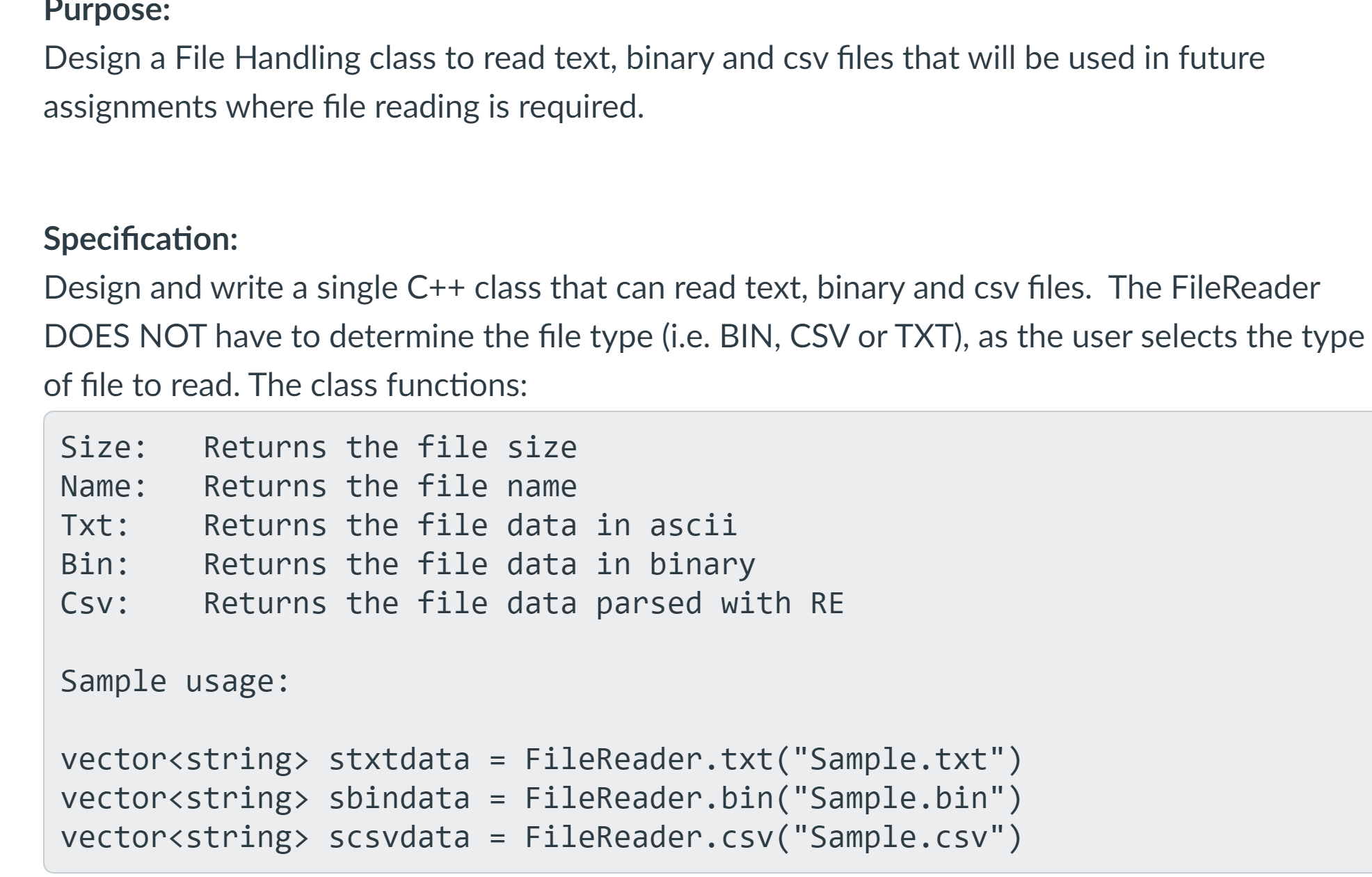 Solved Purpose:Design a File Handling class to read text, | Chegg.com