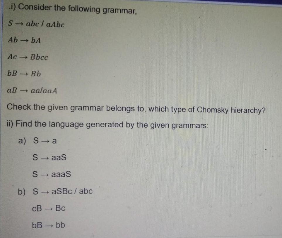 Solved i) Consider the following grammar, S abc / Abc AbbA | Chegg.com