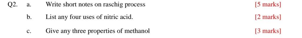 Solved Q2. a. [5 marks] Write short notes on raschig process | Chegg.com