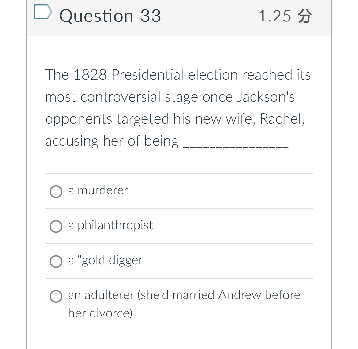 Solved Question 331.25 分The 1828 ﻿Presidential election | Chegg.com