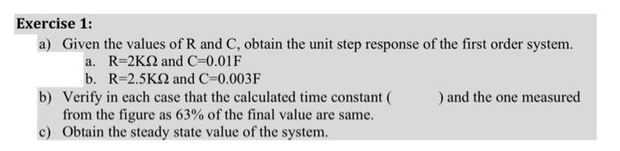 Solved Exercise 1: a) Given the values of R and C, obtain | Chegg.com