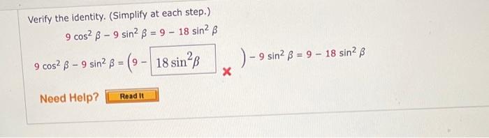 Solved Verify the identity. (Simplify at each step.) | Chegg.com