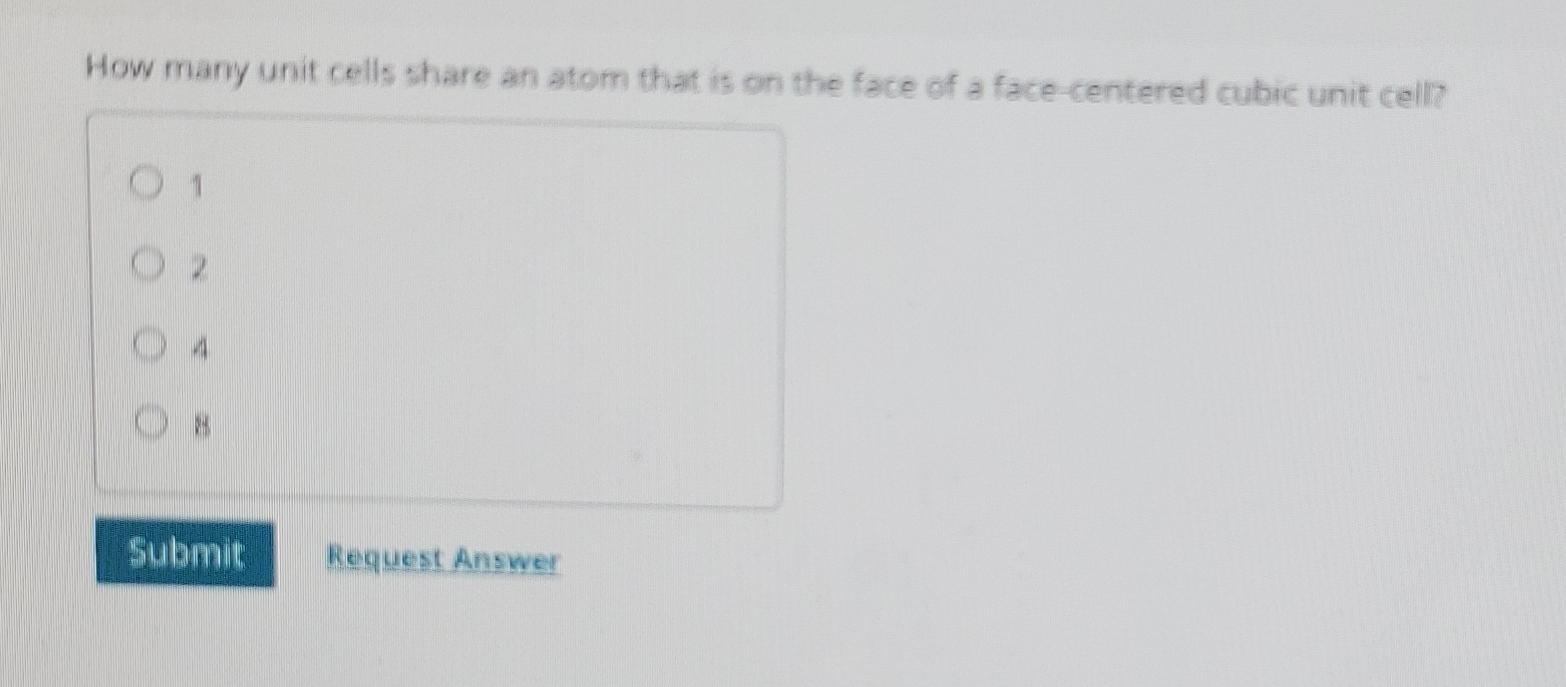 Solved How many unit cells share an atom that is on the face | Chegg.com