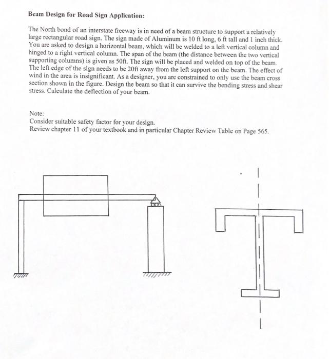 Solved Beam Design for Road Sign Application: The North bond | Chegg.com