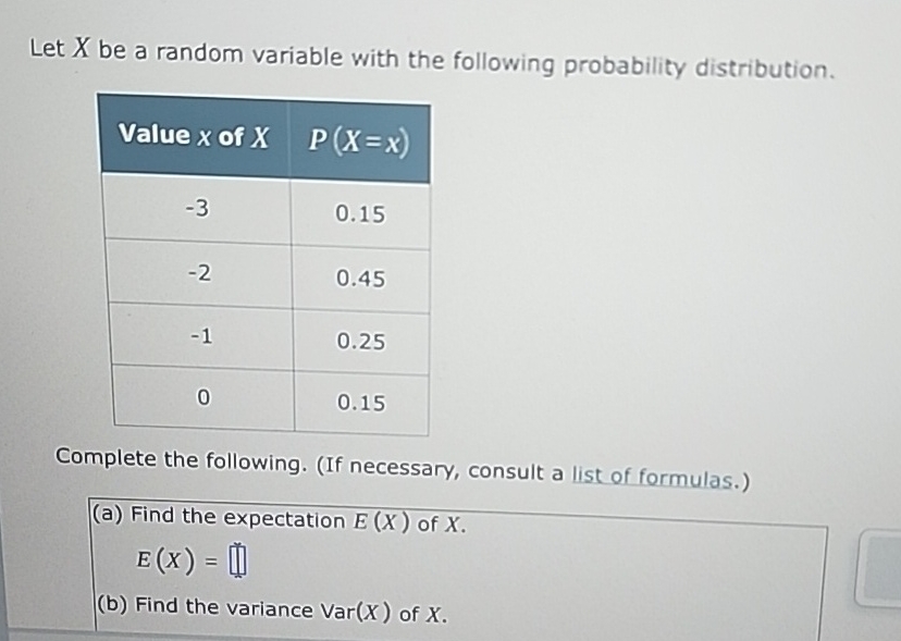 Solved Let x ﻿be a random variable with the following | Chegg.com