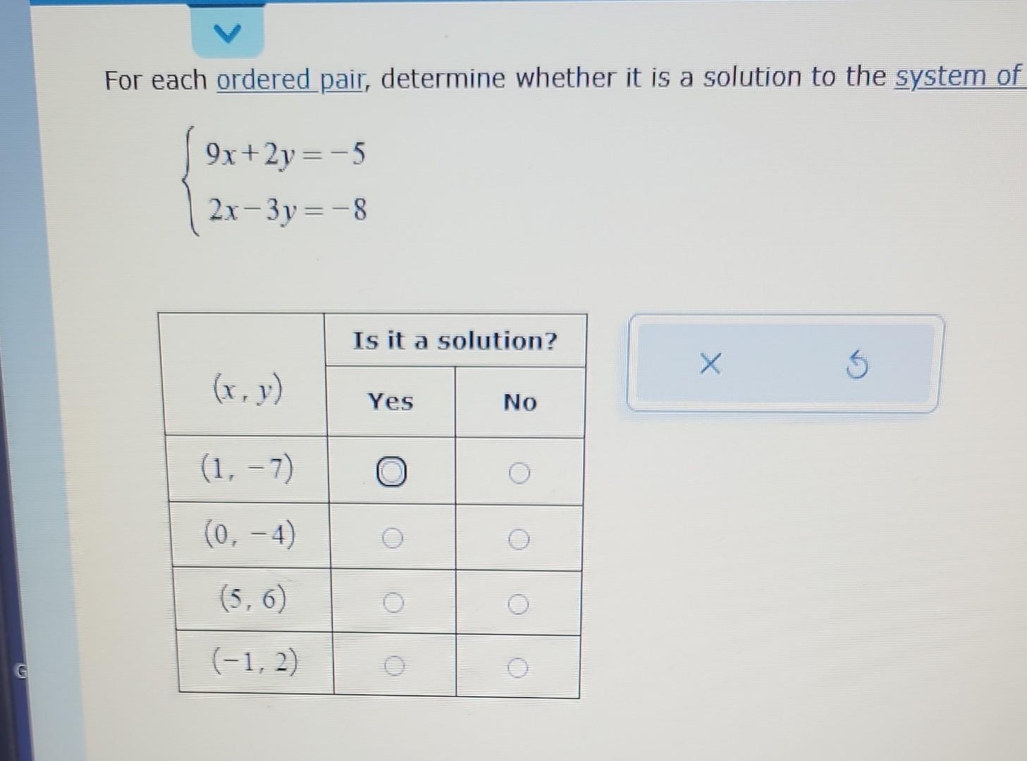 Solved For each ordered pair, determine whether it is a | Chegg.com