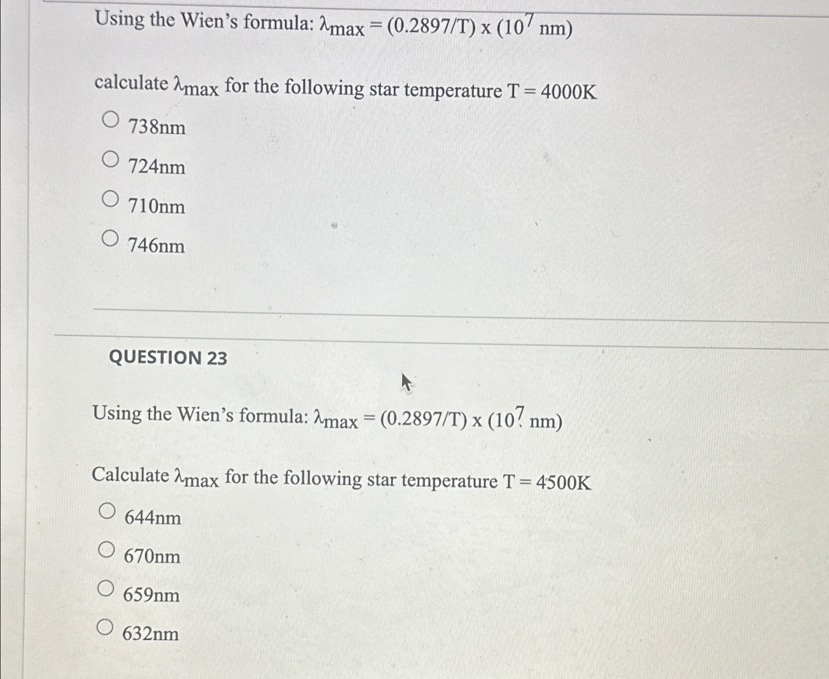 Solved Using The Wiens Formula
