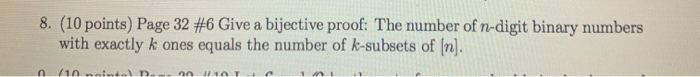 Solved 8. (10 points) Page 32 #6 Give a bijective proof: The | Chegg.com