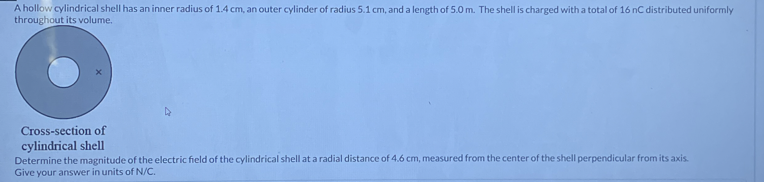 Solved A hollow cylindrical shell has an inner radius of 1.4 | Chegg.com