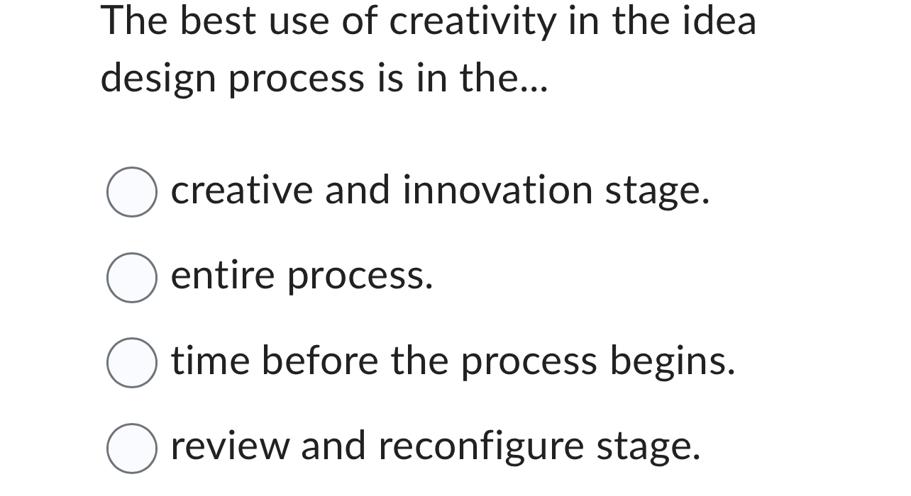 Solved The best use of creativity in the idea design process | Chegg.com