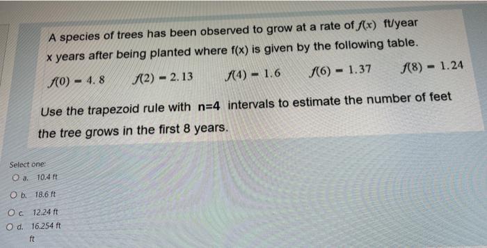 Solved A species of trees has been observed to grow at a | Chegg.com