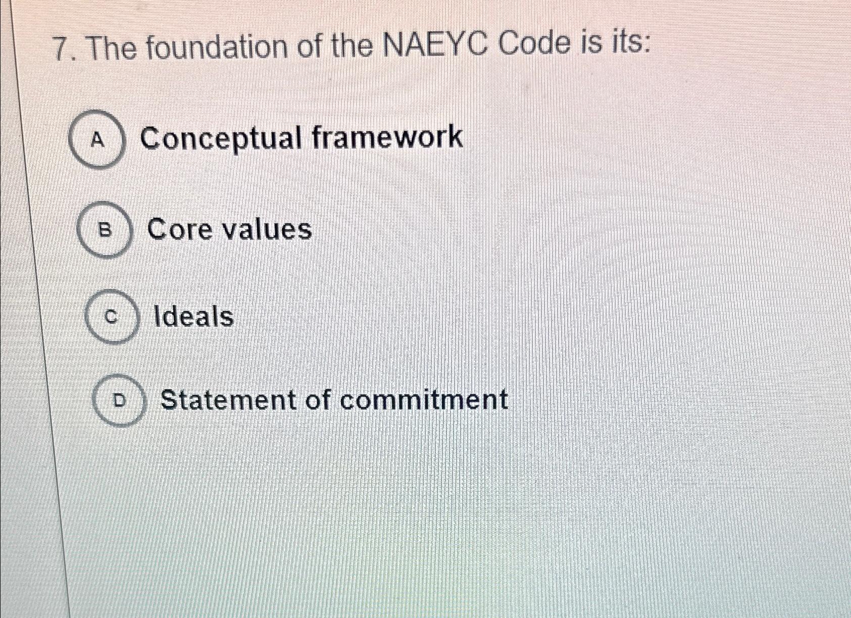 Solved The foundation of the NAEYC Code is its:Conceptual | Chegg.com