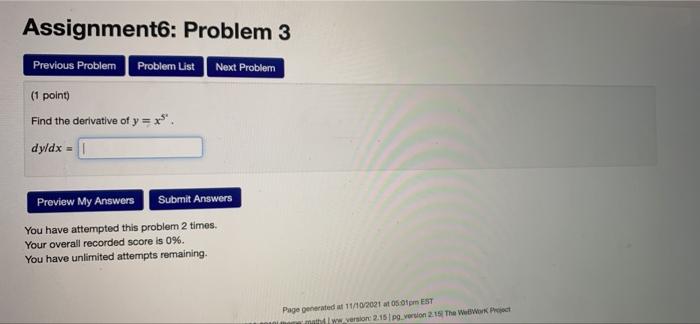 Solved Assignment6 Problem 3 Previous Problem Problem List 1051