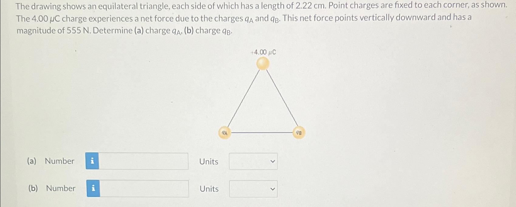 Solved The drawing shows an equilateral triangle, each side | Chegg.com