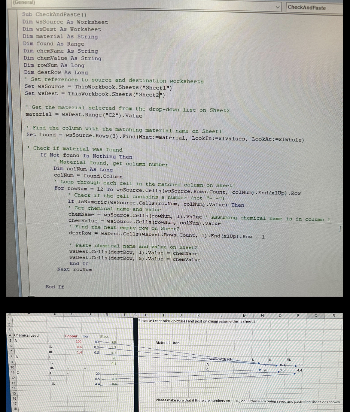 Solved Hi I'm trying to write a VBA sub that checks the | Chegg.com