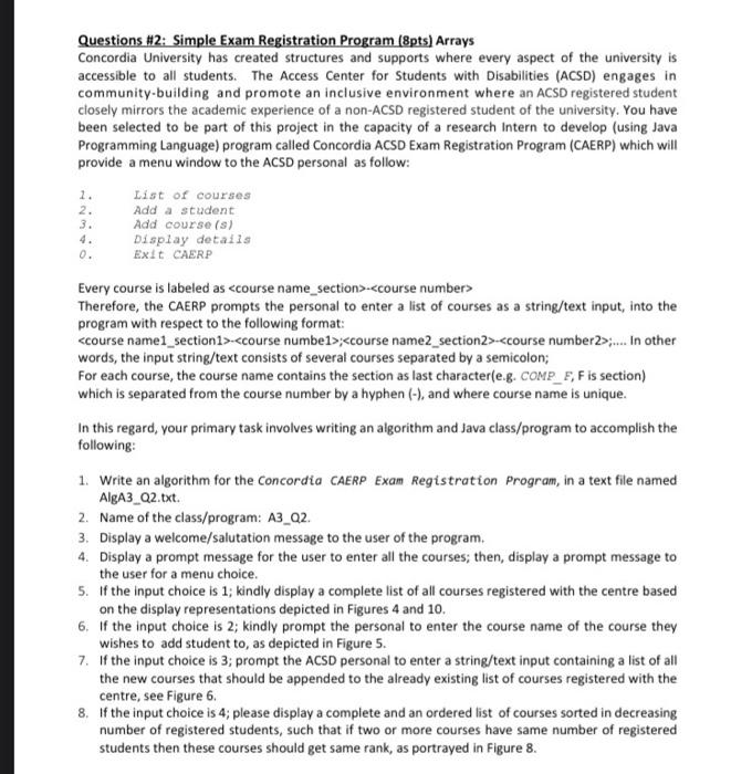 Solved Questions H2: Simple Exam Registration Program (8pts) | Chegg.com