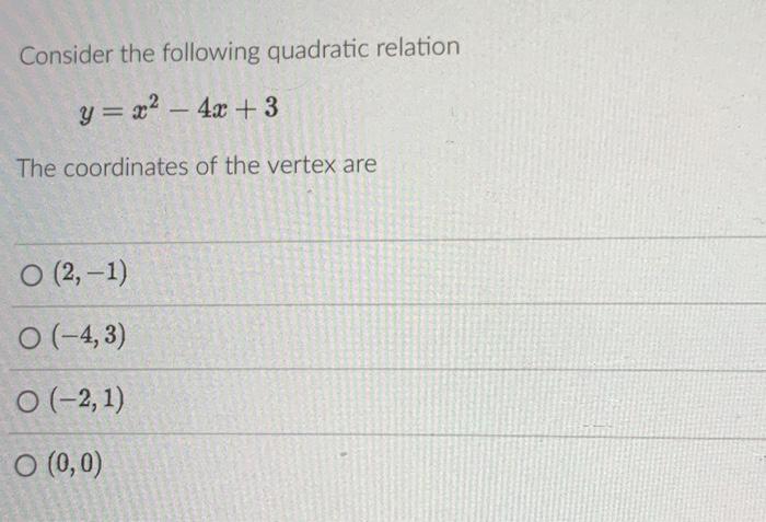 Solved Consider the following quadratic relation y=x2−4x+3 | Chegg.com