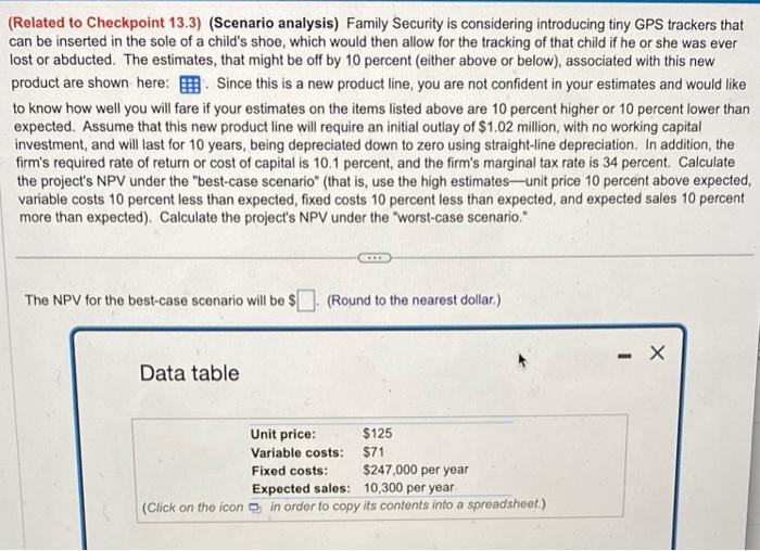 Solved (Related to Checkpoint 13.3) (Scenario analysis) | Chegg.com