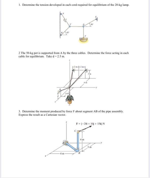 Solved 1. Determine the tension developed in each cord | Chegg.com