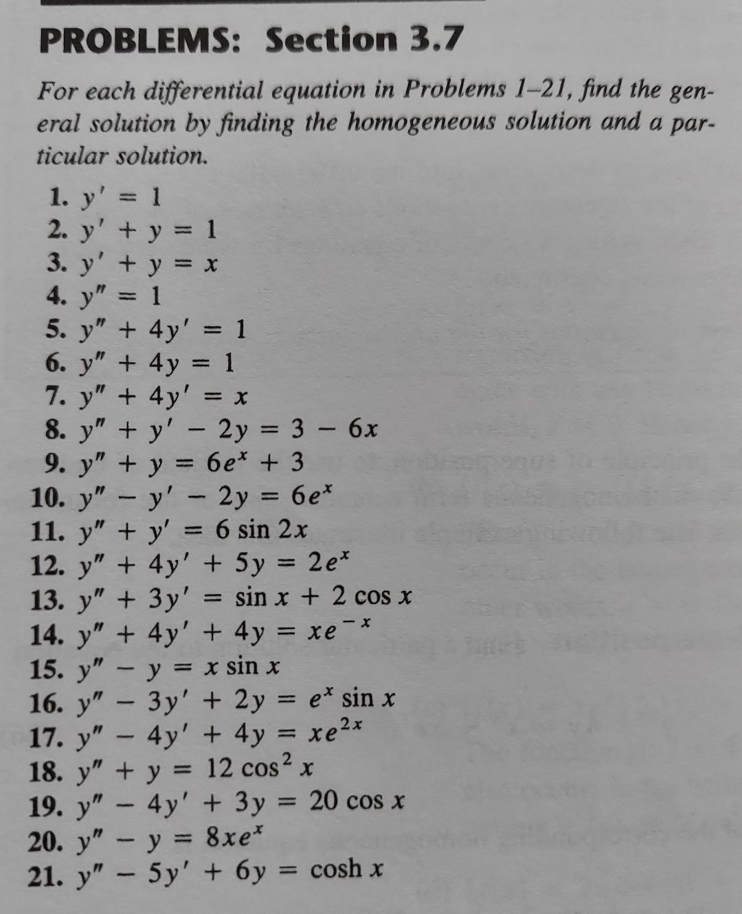 Solved PROBLEMS: Section 3.7 For each differential equation | Chegg.com