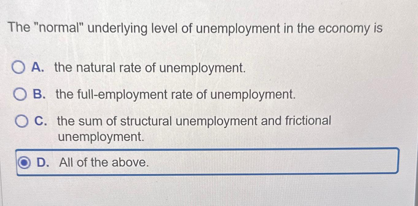 Solved The "normal" underlying level of unemployment in the | Chegg.com
