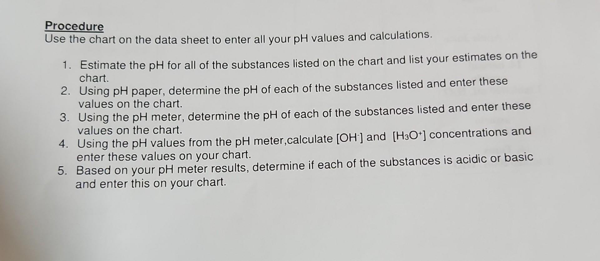 Solved Procedure Use the chart on the data sheet to enter | Chegg.com
