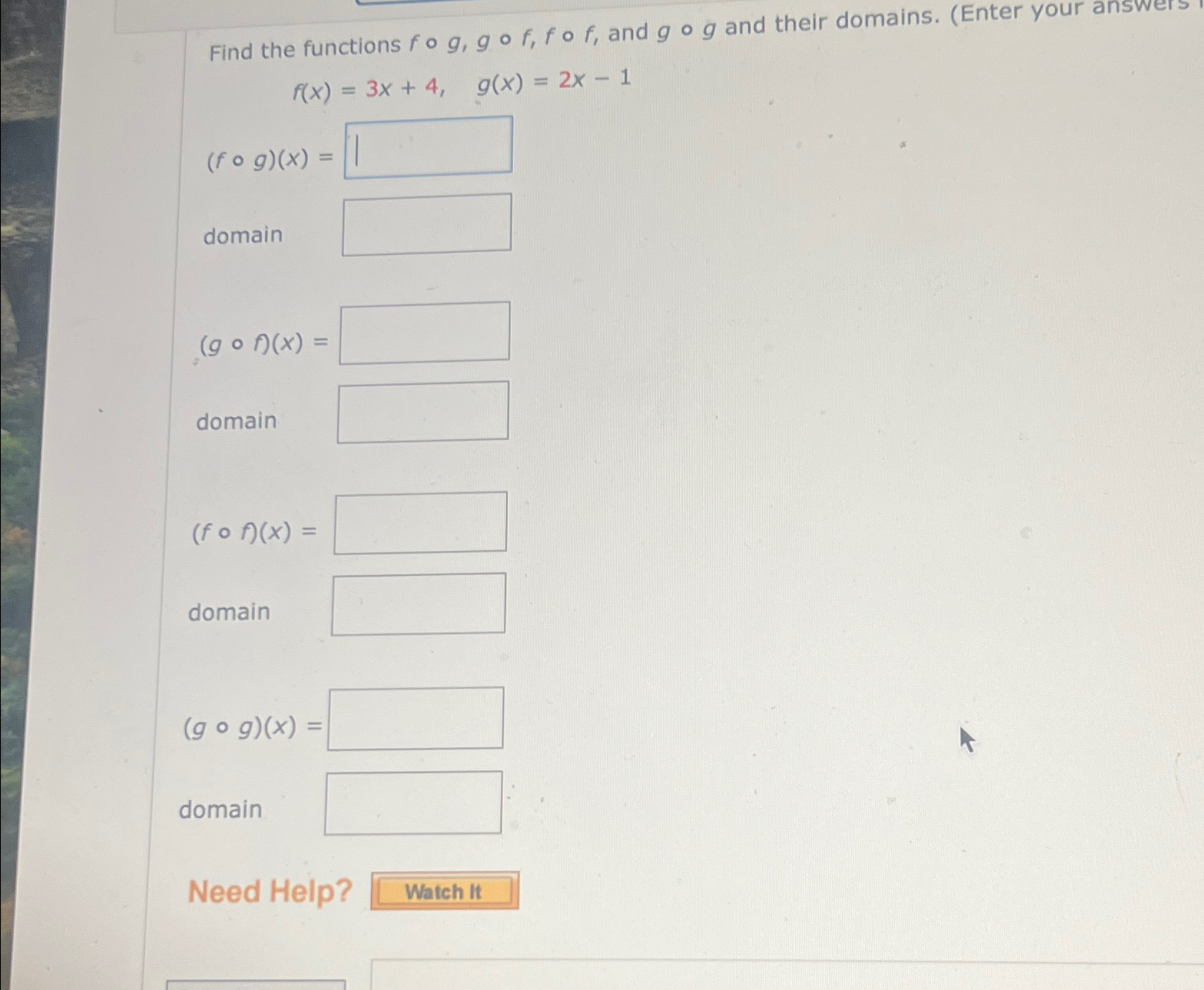 Solved Find the functions f@g,g@f,f@f, ﻿and g@g ﻿and their | Chegg.com