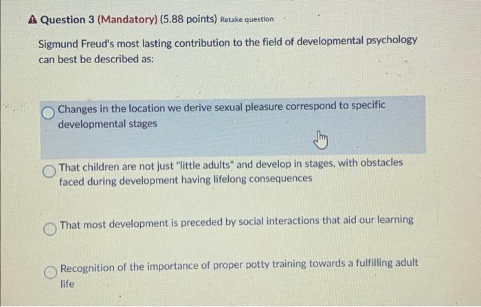 Solved Question 3 (Mandatory) (5.88 points) Retake question | Chegg.com