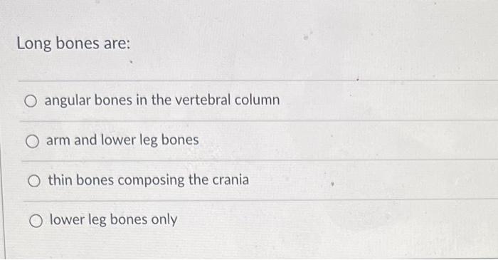 Long bones are: angular bones in the vertebral column | Chegg.com