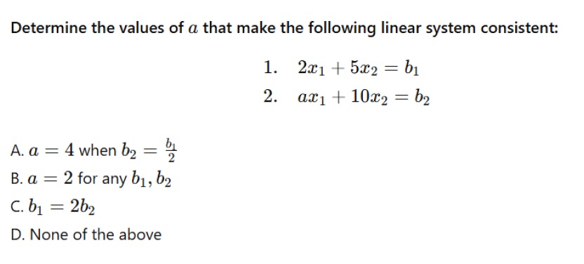 Determine the values of ﻿a that make the following | Chegg.com