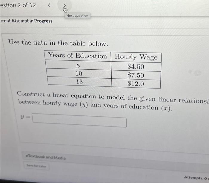 Solved Use the data in the table below. Construct a linear | Chegg.com
