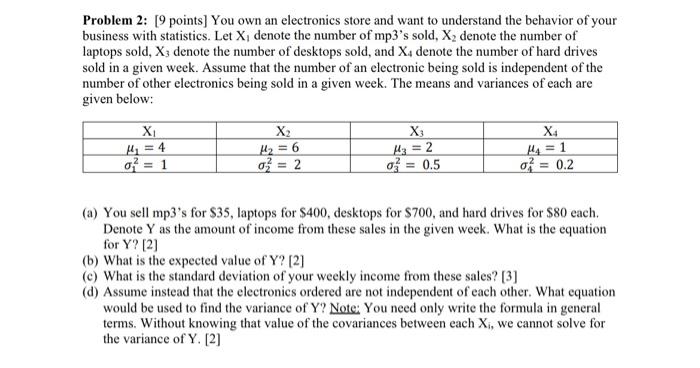 Solved Problem 2: [9 points] You own an electronics store | Chegg.com