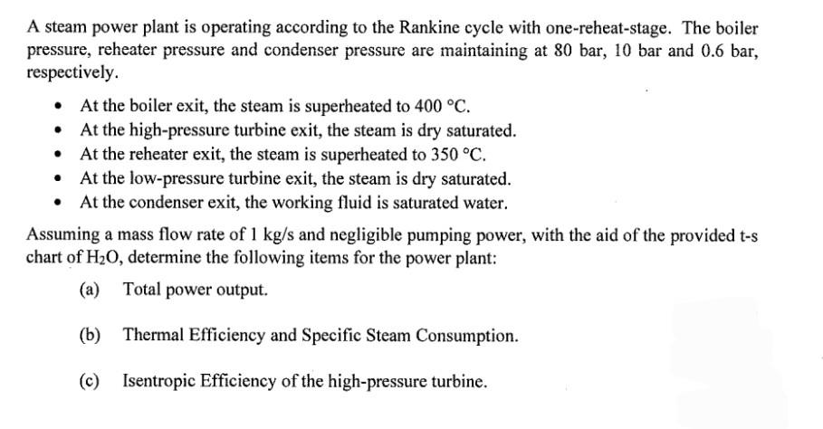 Solved A steam power plant is operating according to the | Chegg.com