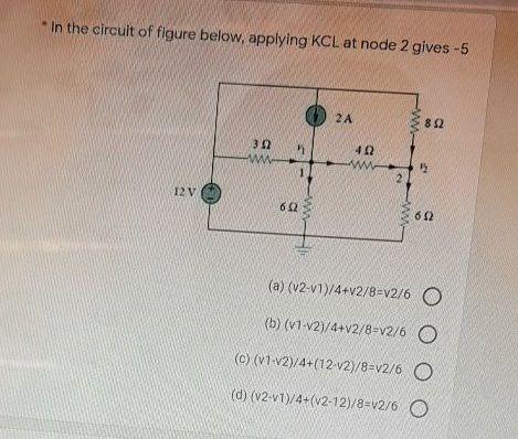 Solved In the circuit of figure below, applying KCL at node | Chegg.com