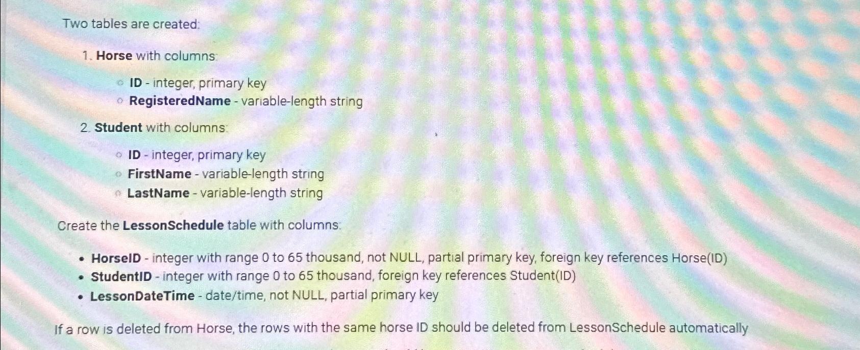 Solved Two tables are created:Horse with columns:ID - | Chegg.com